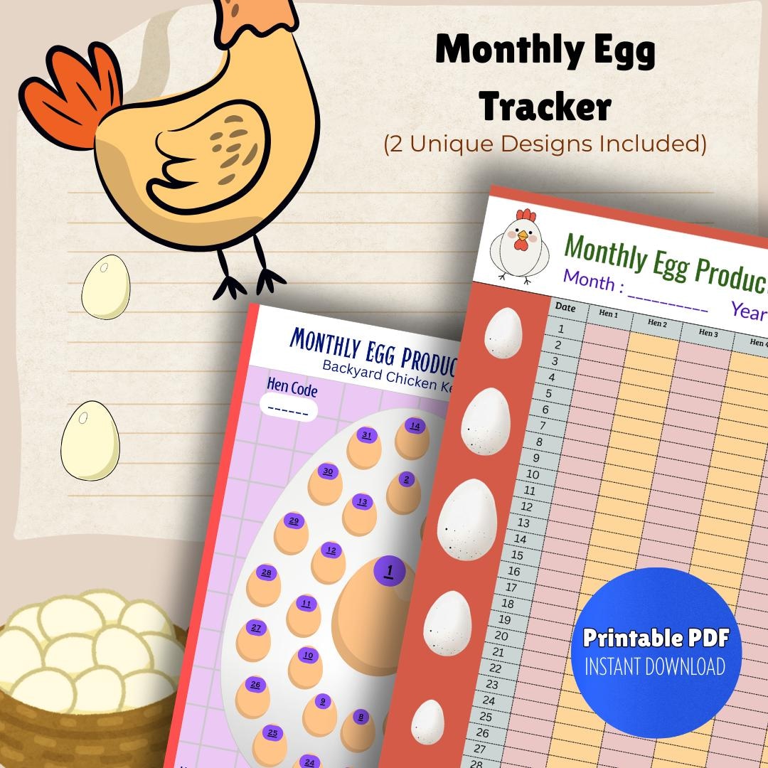 Monthly Egg Tracker: Backyard Chicken Keeper Log (2 Designs) (PDF ...