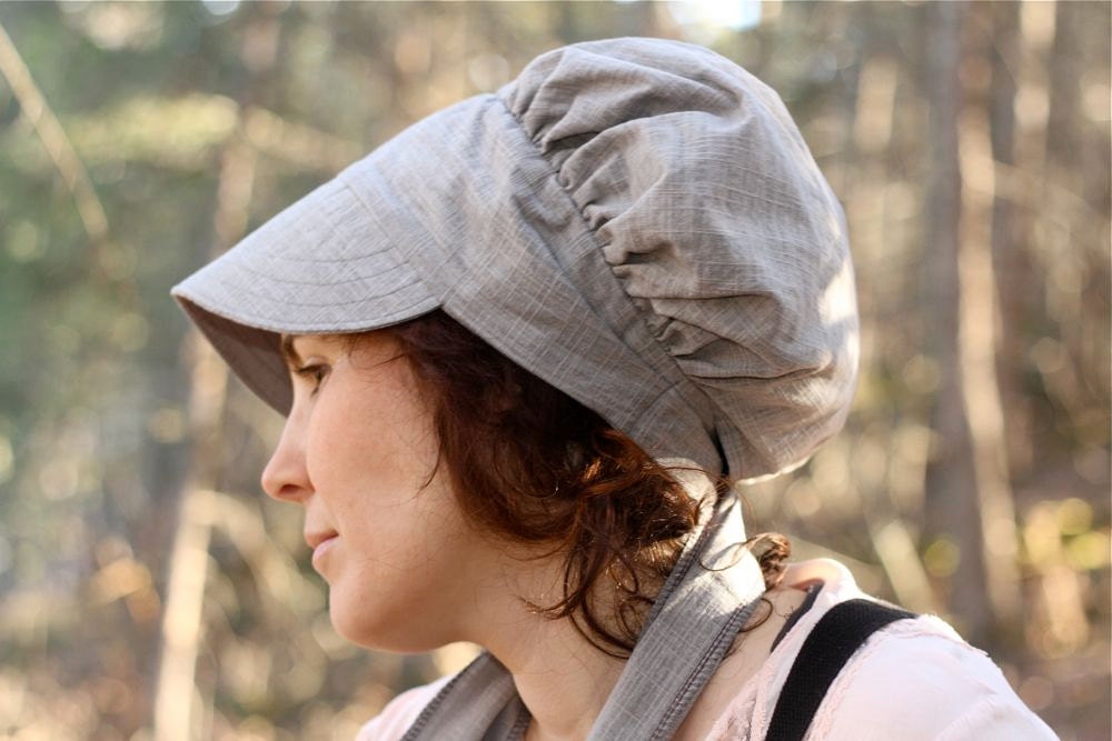 Grey Linen Wrap Bonnet Sun Hat | Etsy