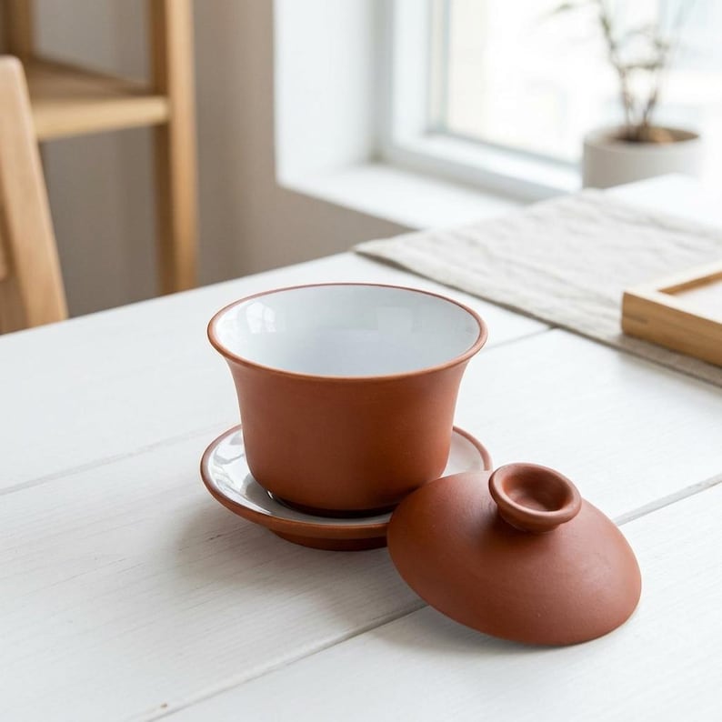 Purple Clay Gaiwan Tea Set Chinese Teaware Elegant Lidded Bowl Saucer ...