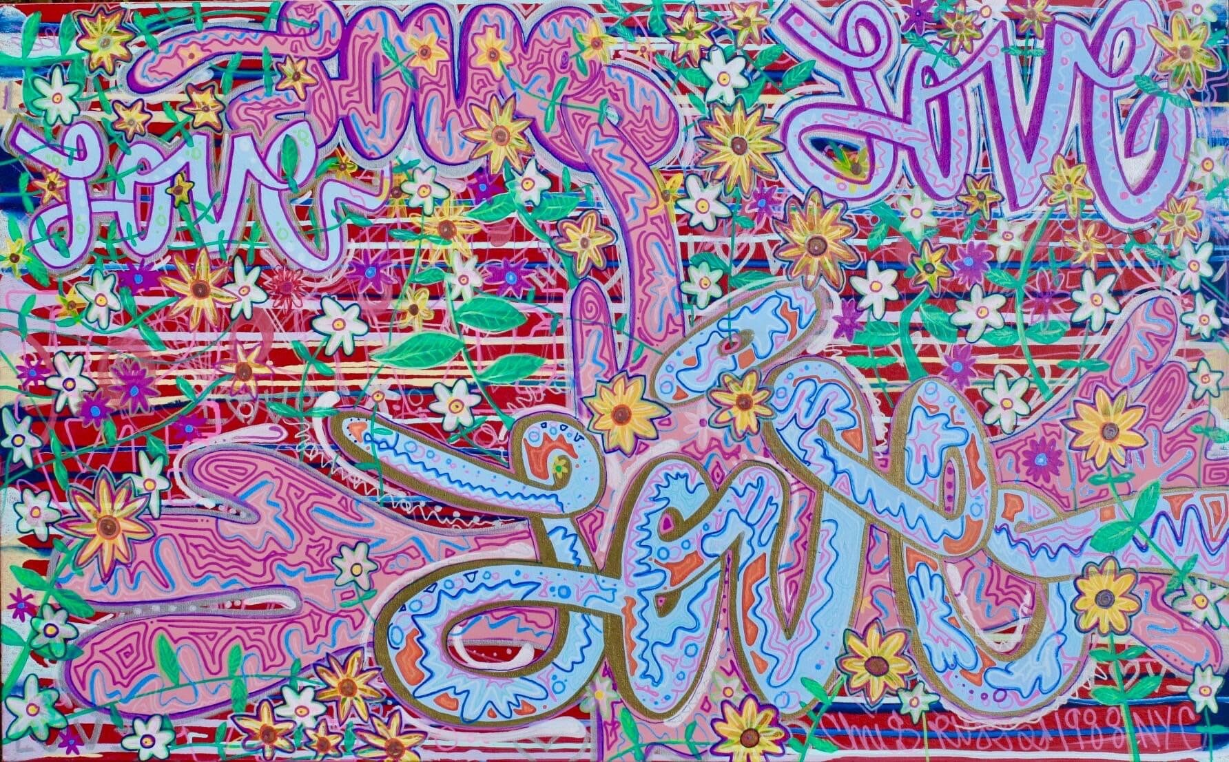 Love 48 X 30 Inches Abstract Chris Riggs Hearts Peace Original Fine Art ...