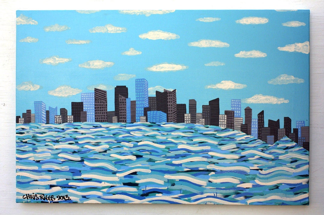 ORIGINAL Large Miami Cityscape Fine Art Canvas Modern Contemporary ...
