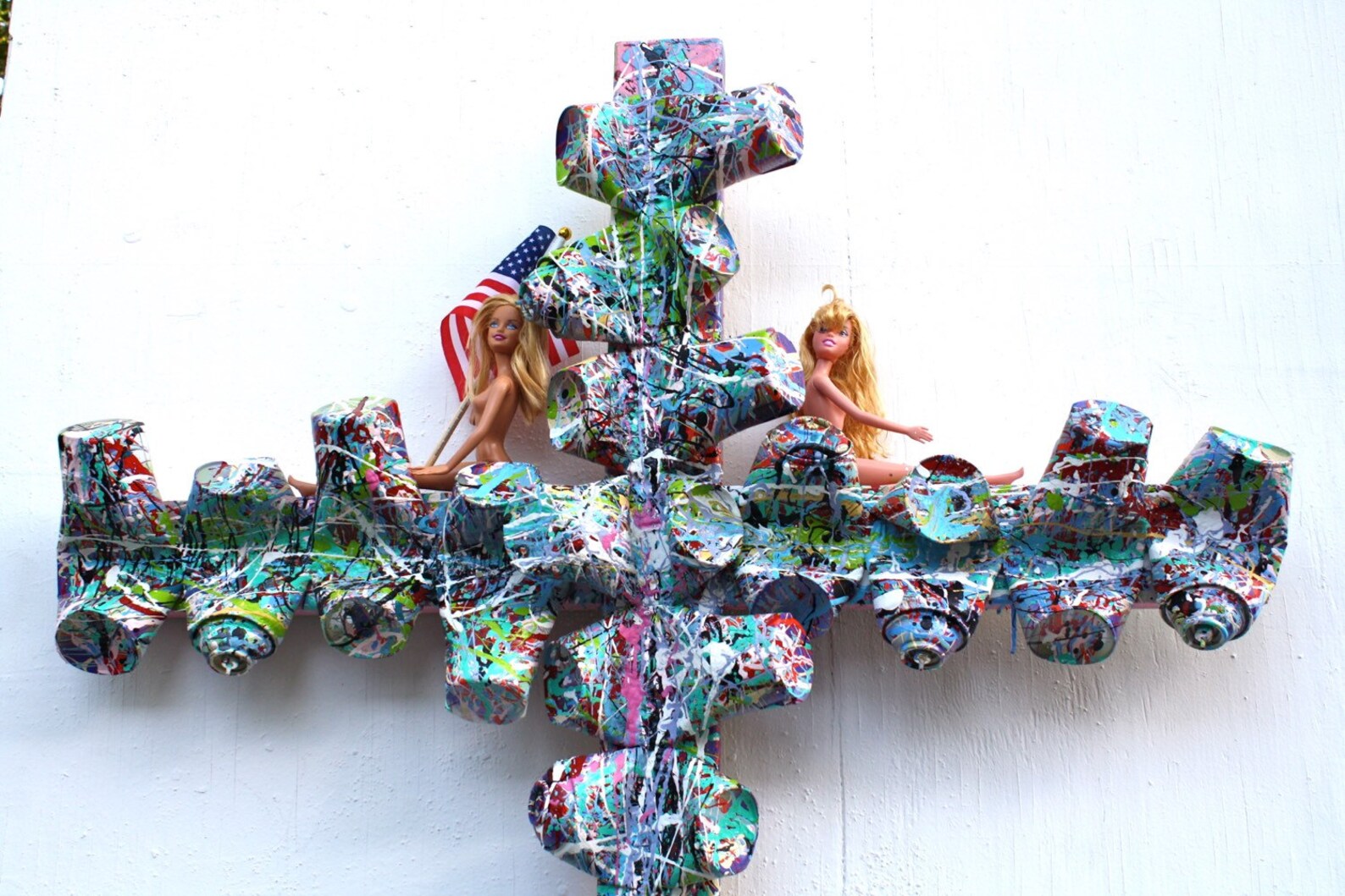 Barbie Doll Jesus Christ Cross Sculpture USA Flag Street Art Dada Art ...