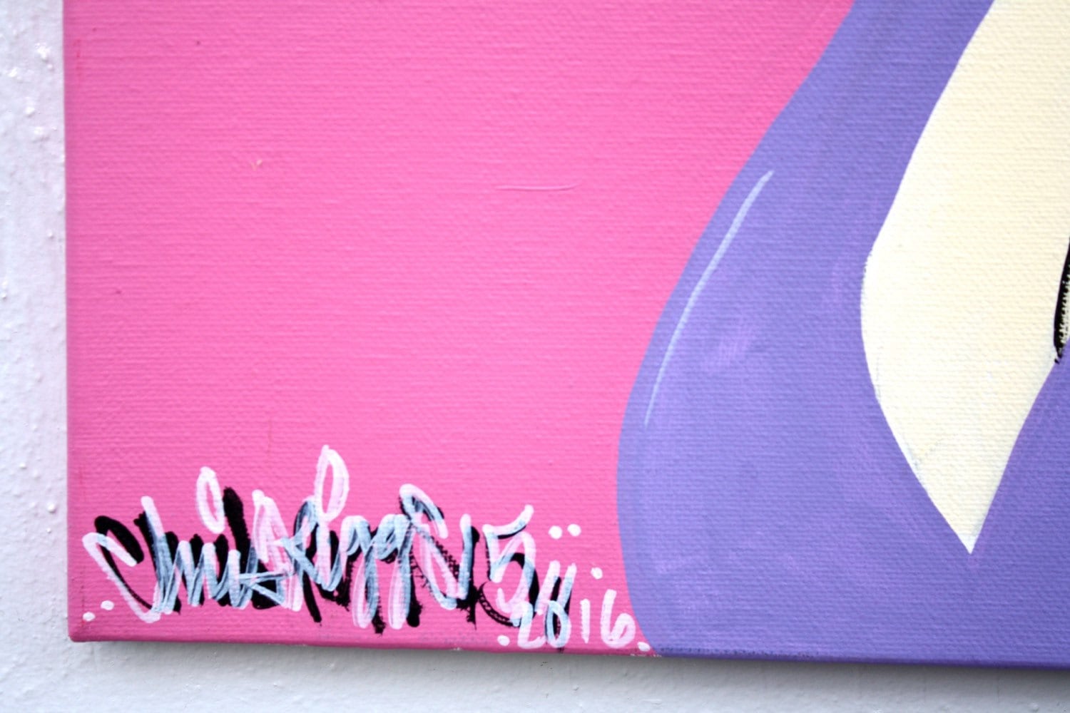 ORIGINAL Portrait Face Pink Woman Painting Modern Fine Art Street Art ...