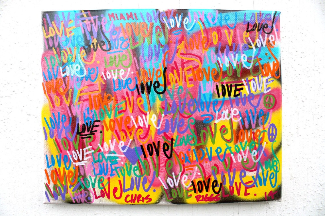 ORIGINAL Street Art Abstract Graffiti Word Colorful Modern Contemporary ...