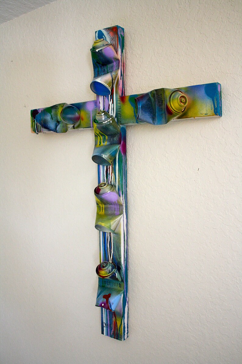 JESUS CHRIST Cross Sculpture Abstract Spray Paint Cans Dada Street Fine ...