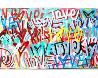 Chris Riggs Love and Hearts Original Painting Modern Word - Etsy