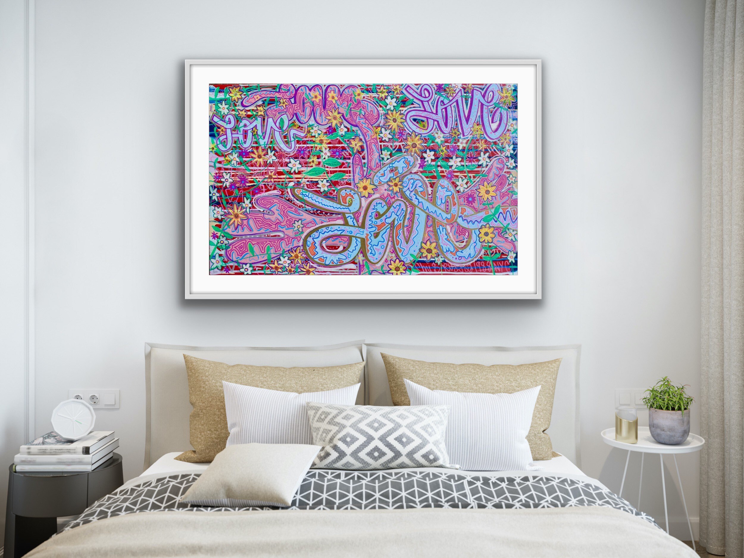 Love 48 X 30 Inches Abstract Chris Riggs Hearts Peace Original Fine Art ...