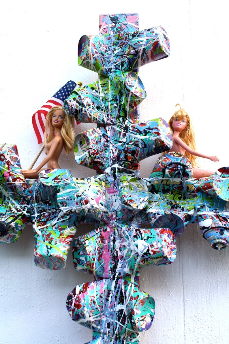 Barbie Doll Jesus Christ Cross Sculpture USA Flag Street Art Dada Art ...
