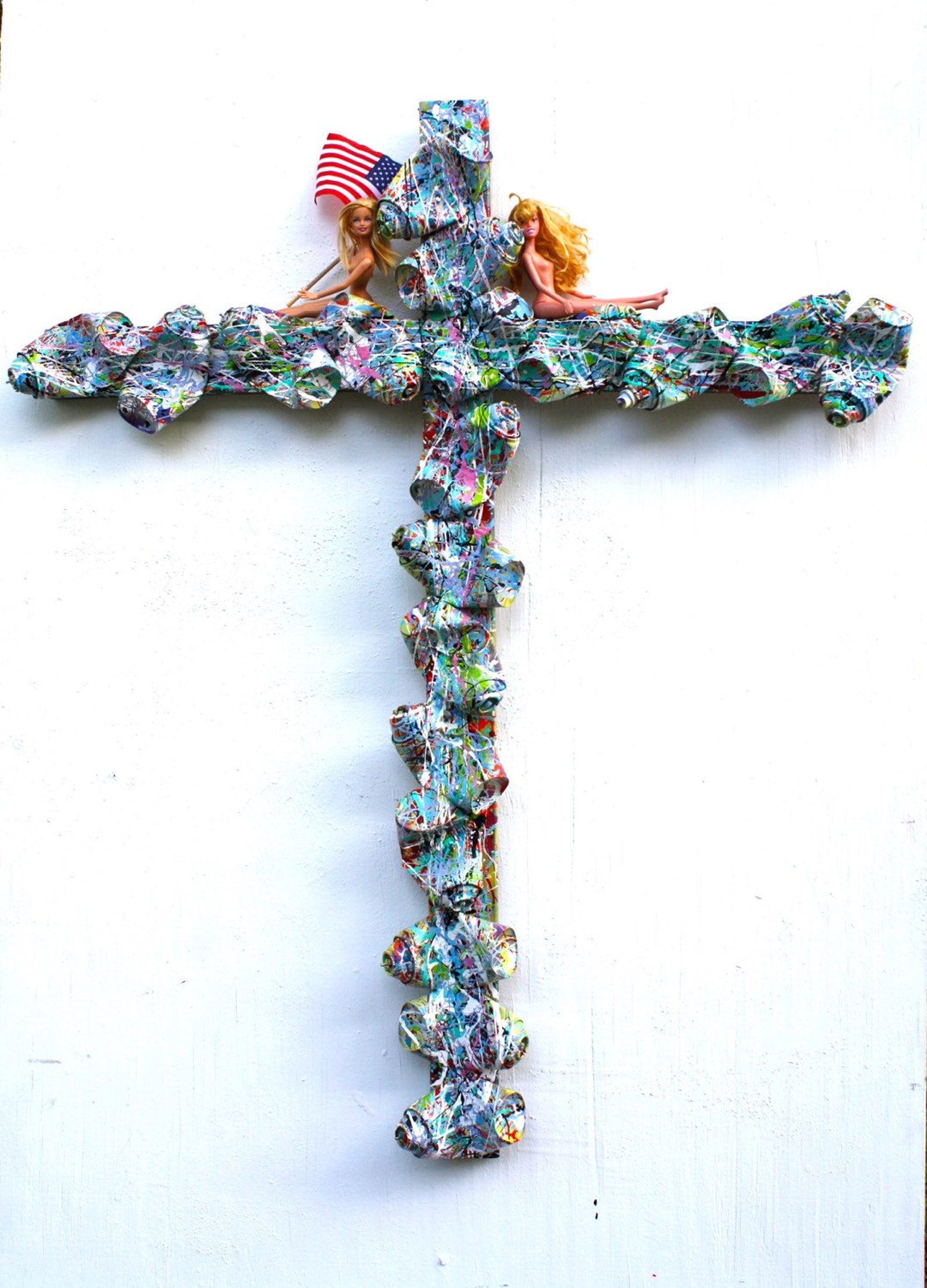 Barbie Doll Jesus Christ Cross Sculpture USA Flag Street Art Dada Art ...