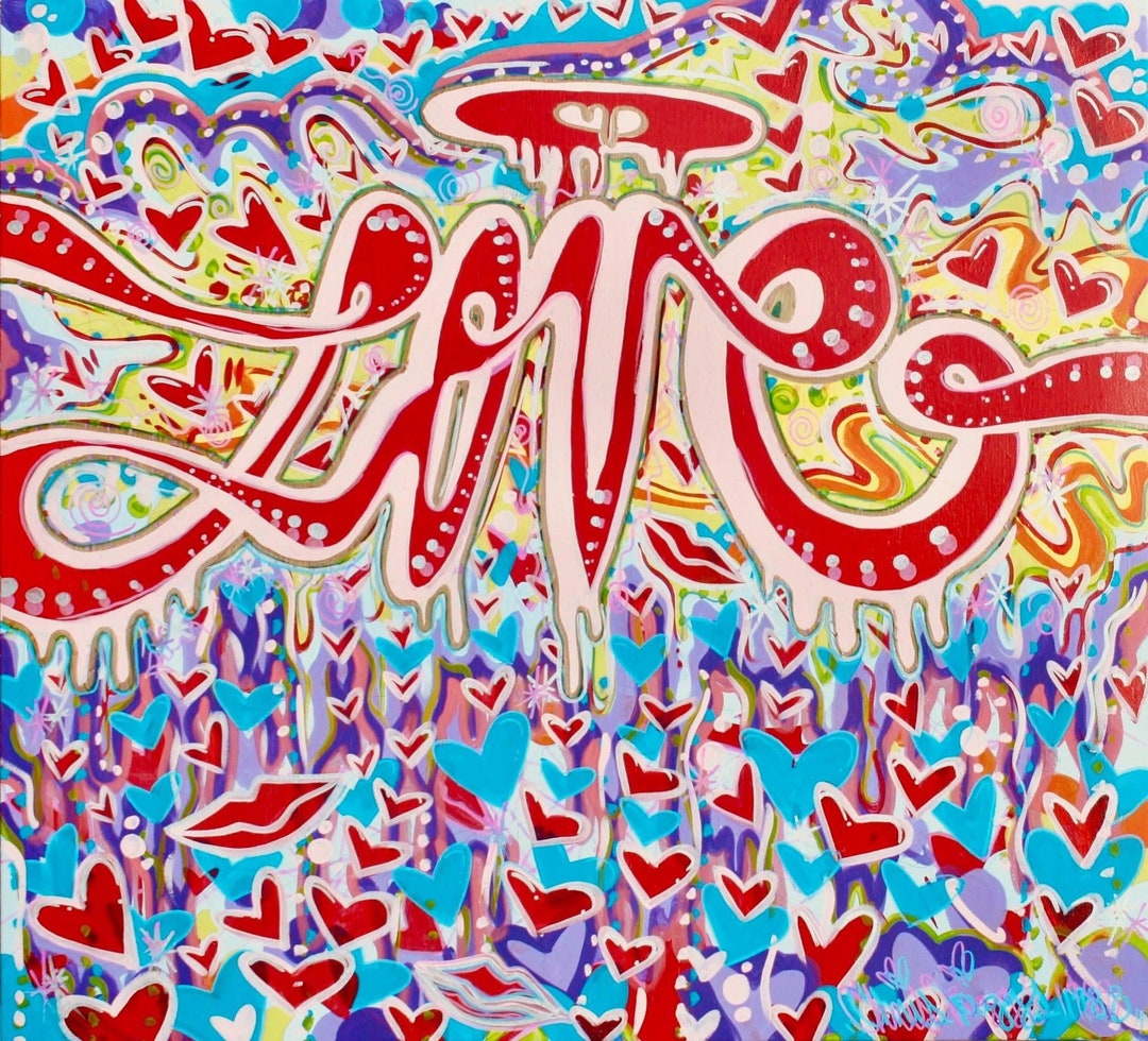 Love 35 X 32 Inches Abstract Chris Riggs Hearts Peace Original Fine Art ...