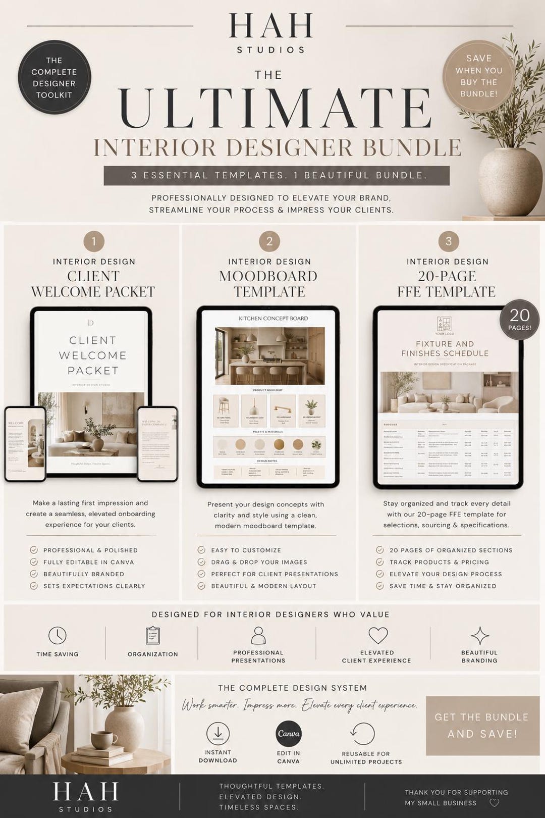 Interior Designer Ultimate Design Bundle, Welcome Packet, FFE Template ...