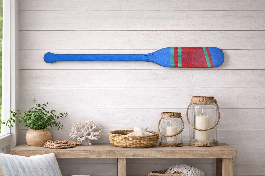 Handcrafted Blue Decorative Boat Oar | Distressed Coastal Nautical Wall ...