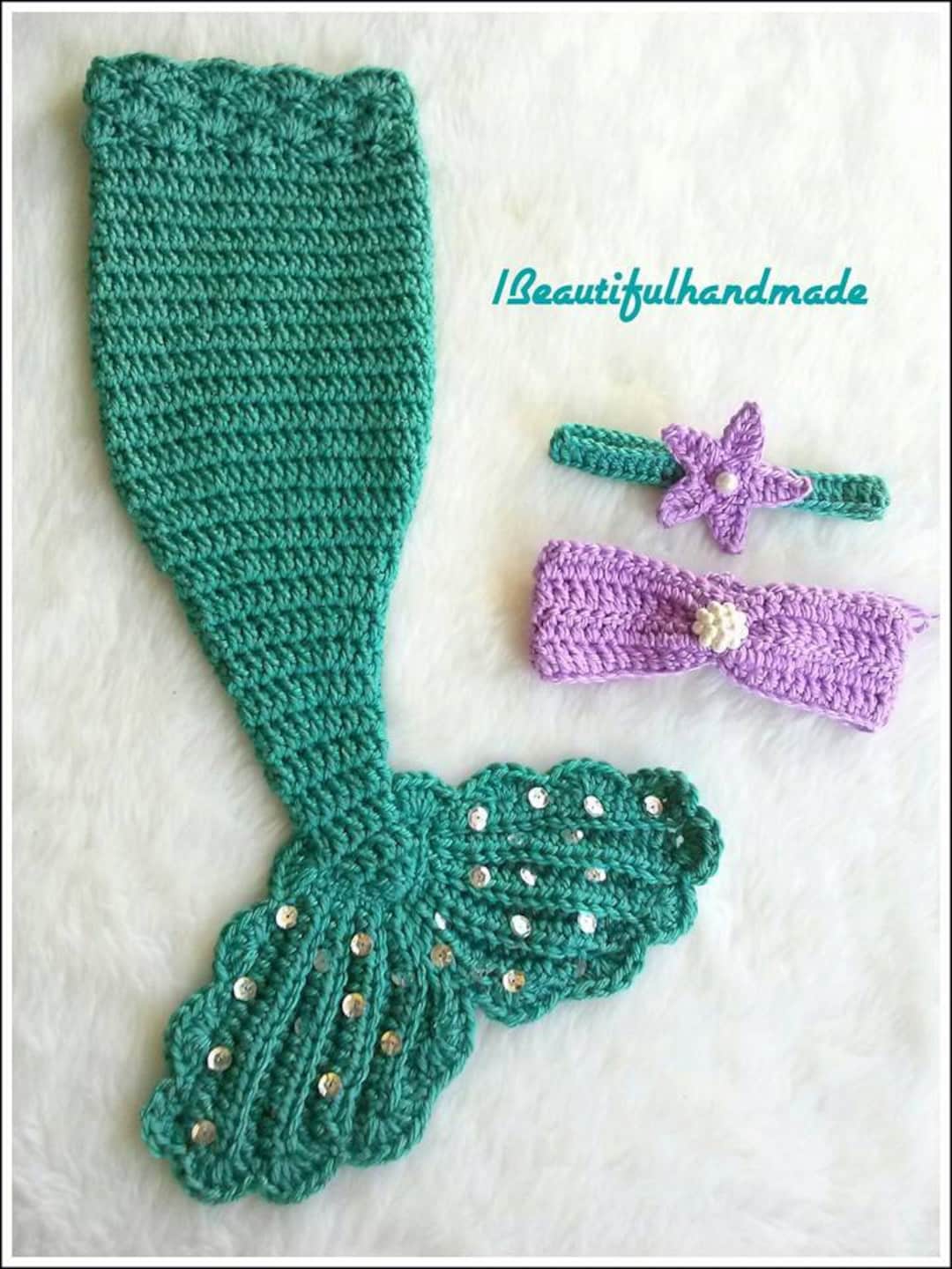 Newborn Girls Mermaid Tail Photography Prop SET, Disney Princess Little ...
