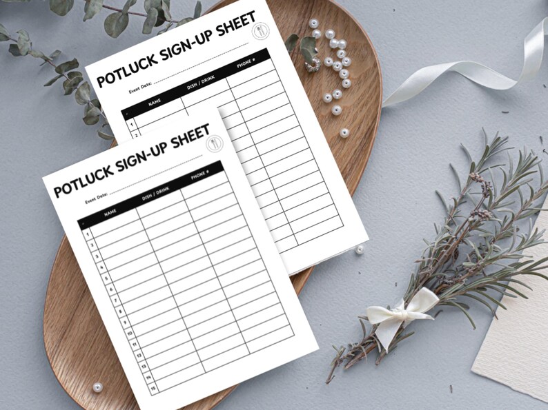 Potluck Sign up Sheet Printable, Thanksgiving Party Signup Form, A4 Us ...