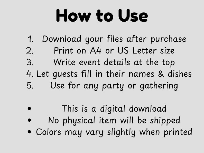 Potluck Sign up Sheet Printable, Thanksgiving Party Signup Form, A4 Us ...