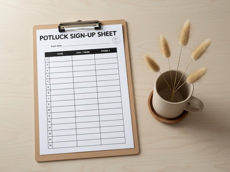 Potluck Sign up Sheet Printable, Thanksgiving Party Signup Form, A4 Us ...