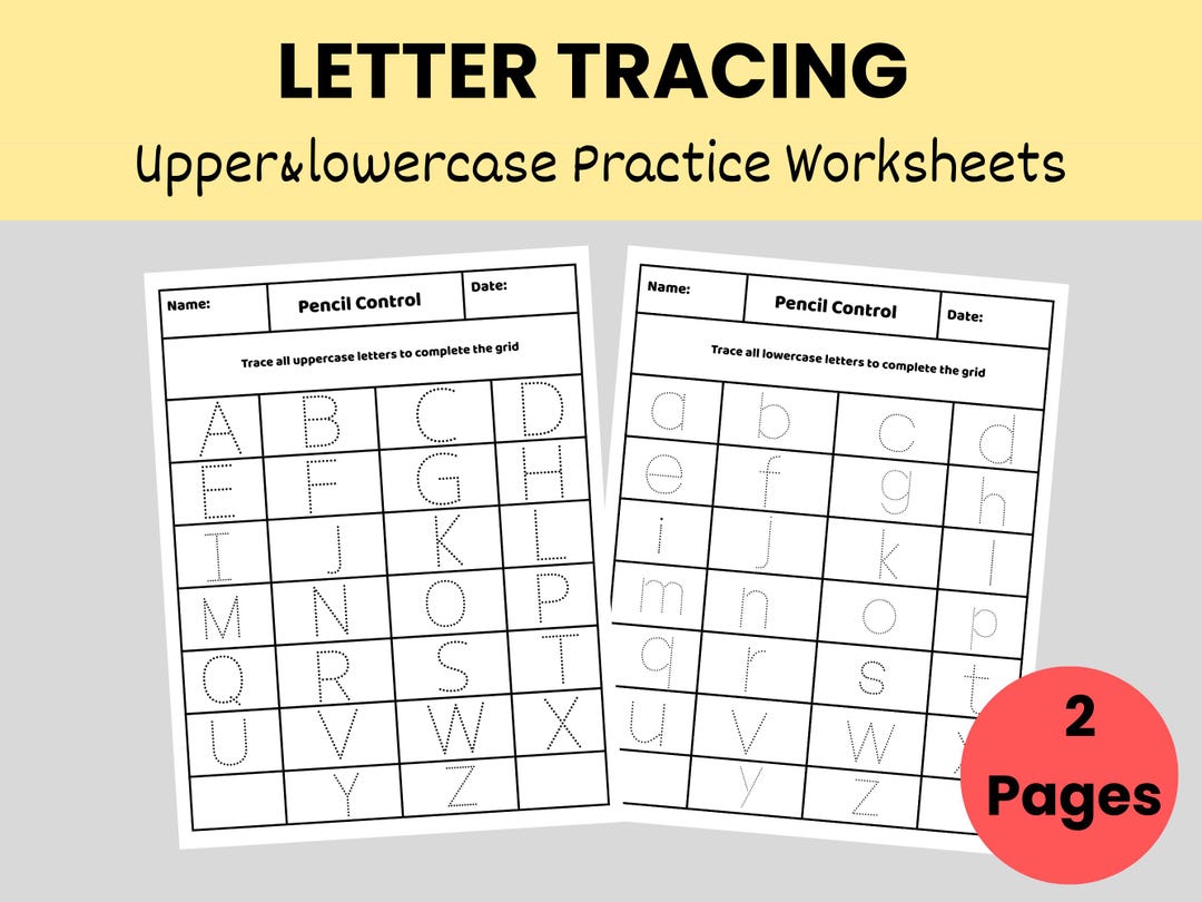 Alphabet Tracing Worksheets A-Z Uppercase Lowercase Pencil Control ...