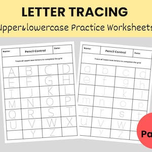 Alphabet Tracing Worksheets A-Z Uppercase Lowercase Pencil Control ...