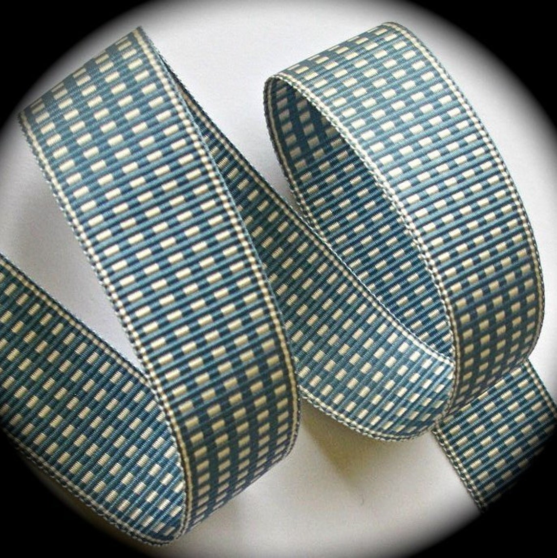 Woven Ribbon 1 x 1 yard New Blue and Ivory Checked | Etsy