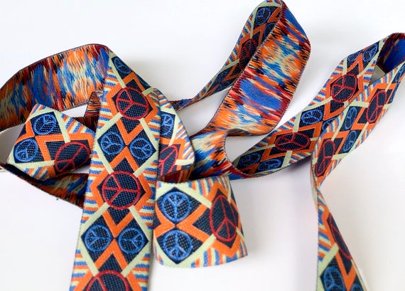 PEACE SIGN RIBBON 1 1/8 X 1 Yard in Red Blues Orange - Etsy