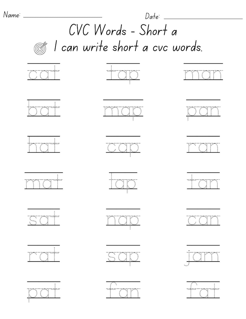 Printable CVC Template Worksheet, Short Vowel Practice, Student ...
