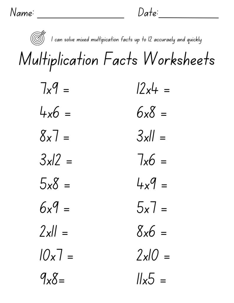 Multiplication Facts Worksheets, Mixed Practice, Answer Key (digital ...