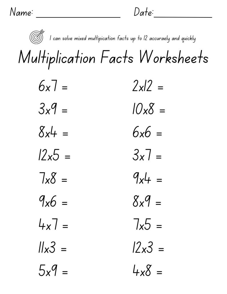 Multiplication Facts Worksheets, Mixed Practice, Answer Key (digital ...