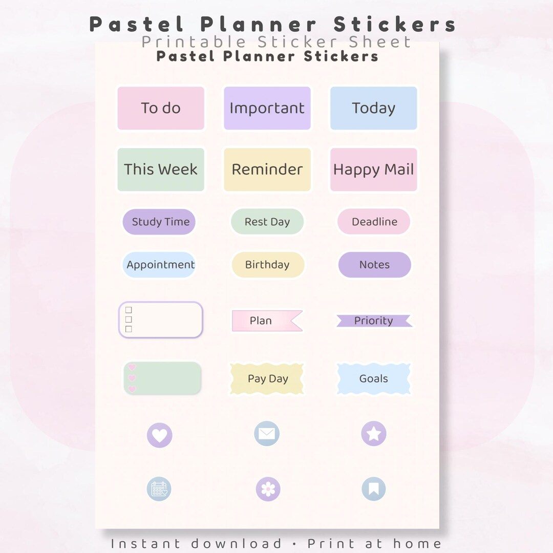 Pastel Planner Stickers | Printable Sticker Sheet (digital Download) - Etsy