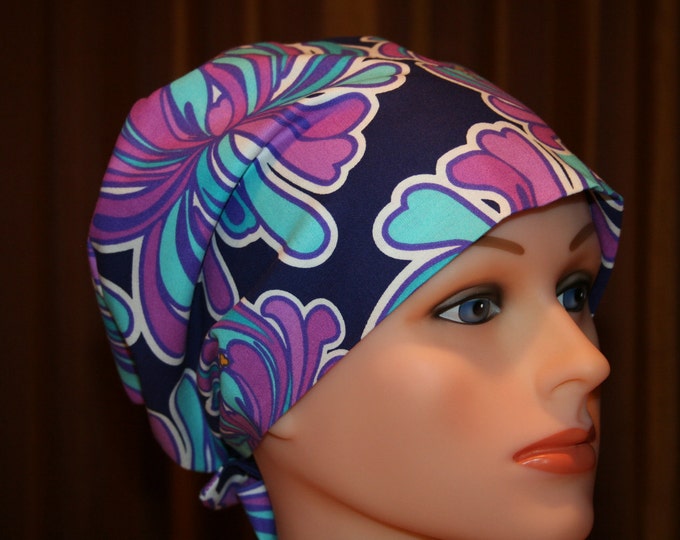 Tie Back Surgical Scrub Hat/chemo Hatblue Exotic - Etsy