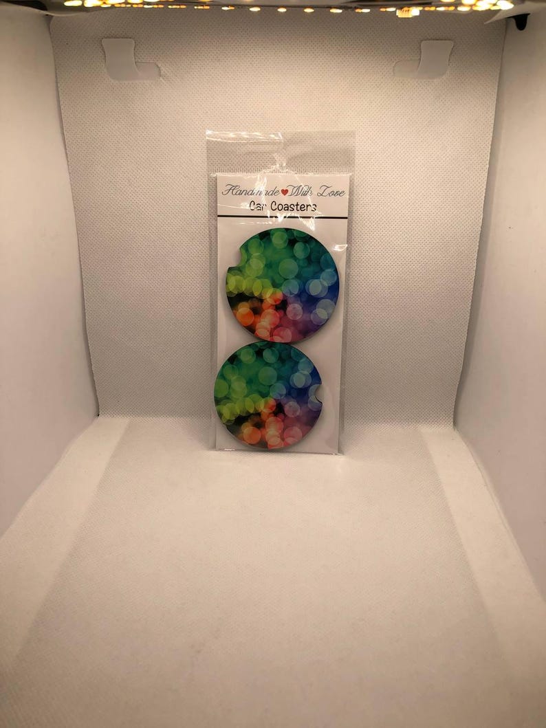 Rainbow Bokeh Car Coasters, Abstract MDF Sublimation Set, Bright Auto ...