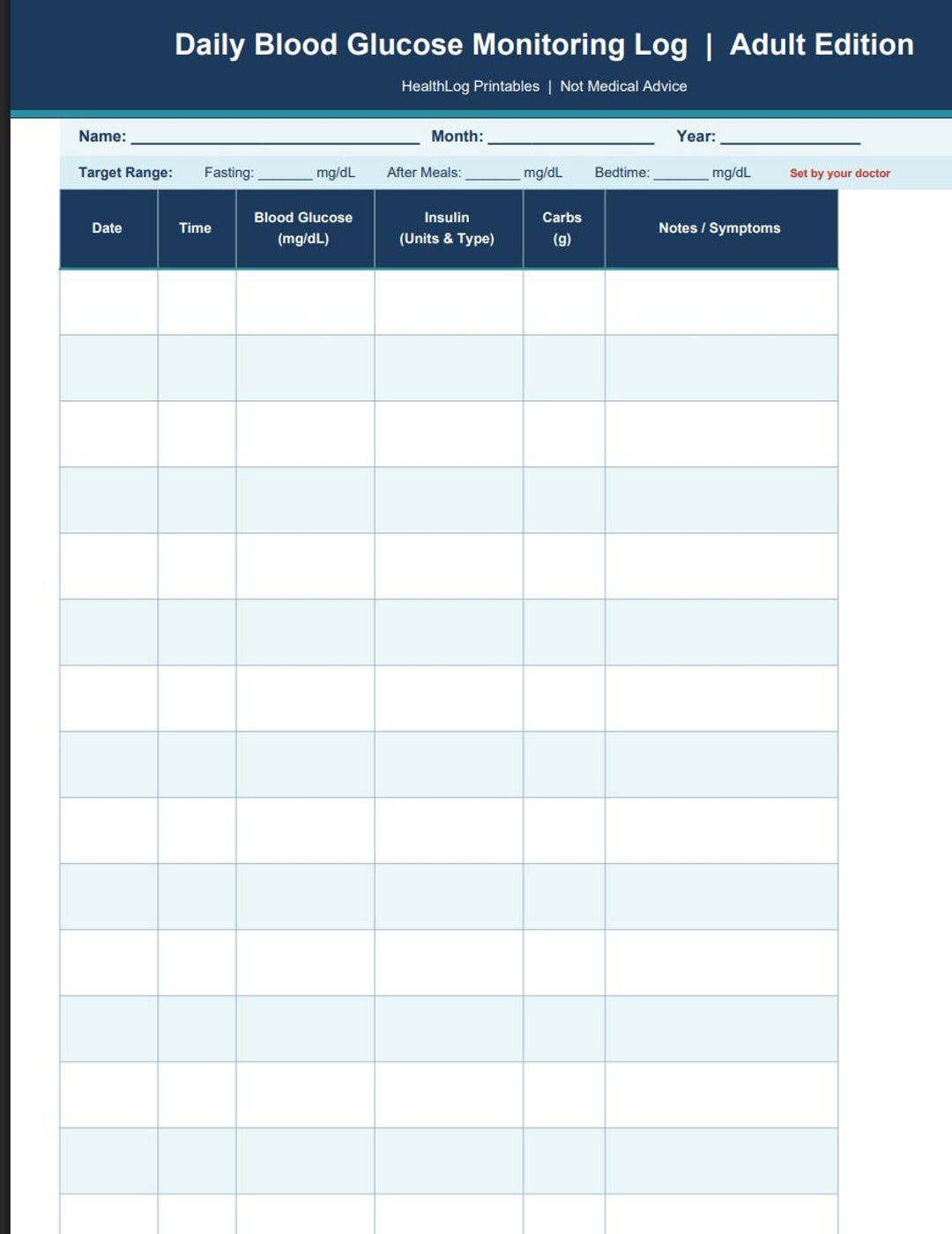 Printable Diabetes Log Book Adult | Blood Glucose Tracker | A1C Lab ...
