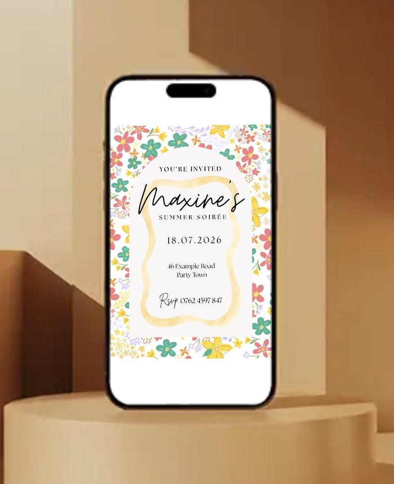 Floral Summer Party Invitation, Hand Drawn Theme, Mobile Invite (5x7in ...