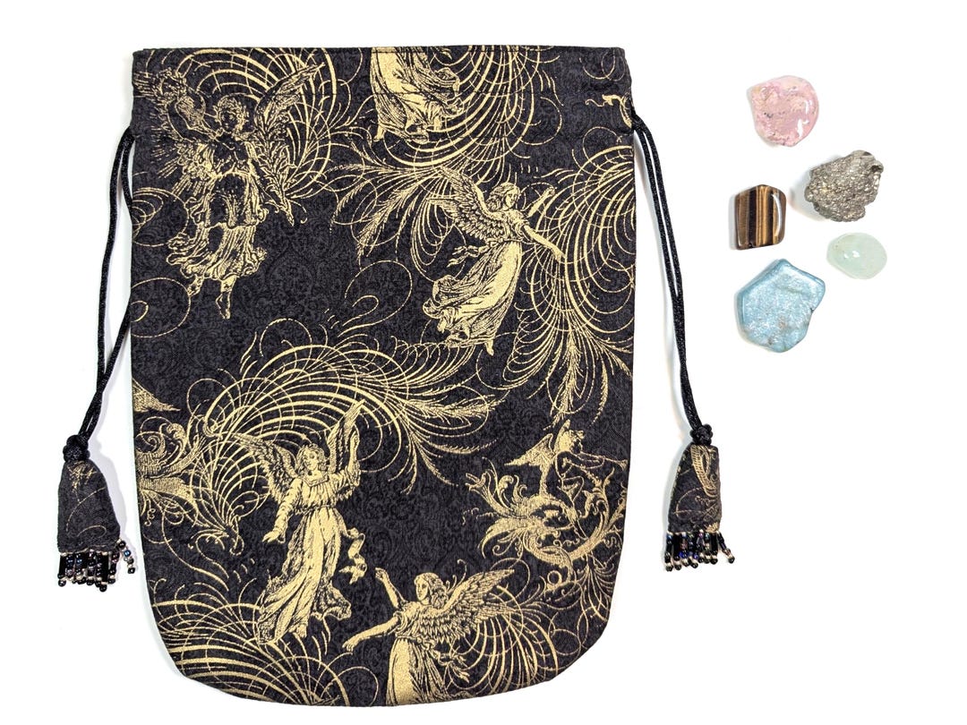 Angel Gold Black Beaded Tarot Bag Dice Rune Crystals Jewelry Pouch - Etsy