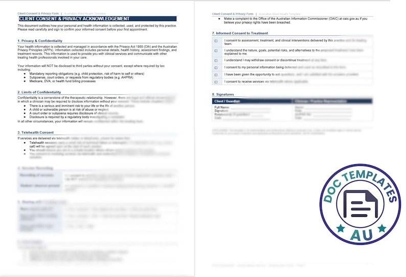 Allied Health Consent & Privacy Form | AHPRA | Editable Word ...