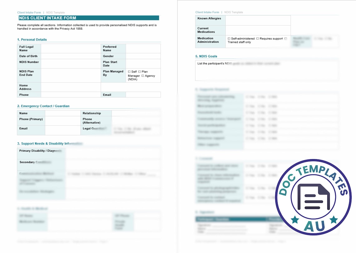 NDIS Client Intake Form Template | Participant Onboarding | Editable ...