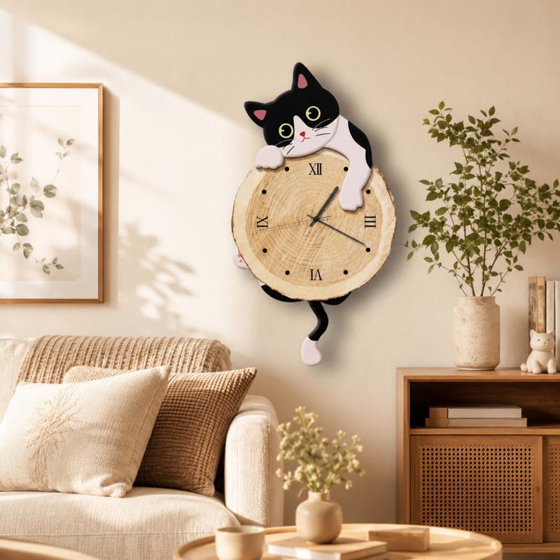 Acrylic Wall Clock Cat - Etsy