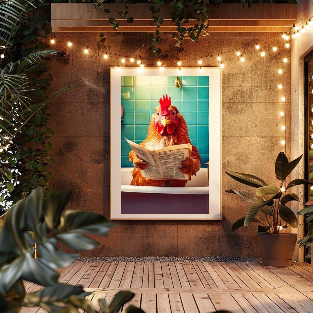 Funny Chicken Bathroom Wall Art – Quirky Animal Print, Perfect Gift ...