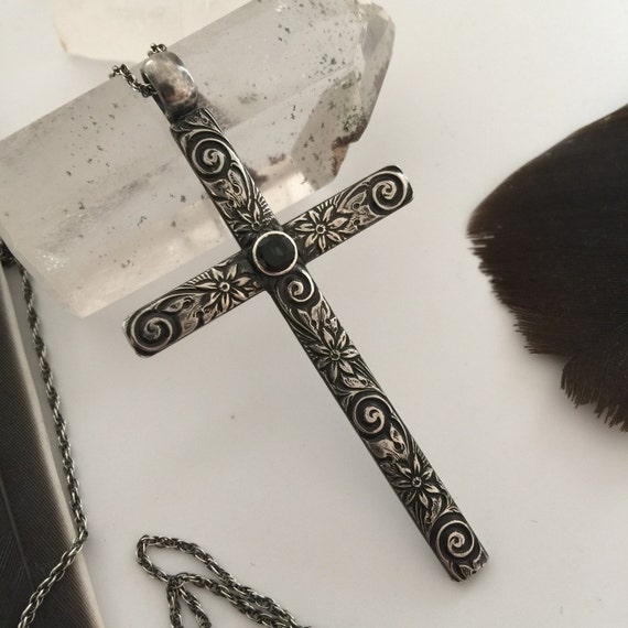 Items similar to Gothic Patterned Sterling Silver Cross with Faceted ...