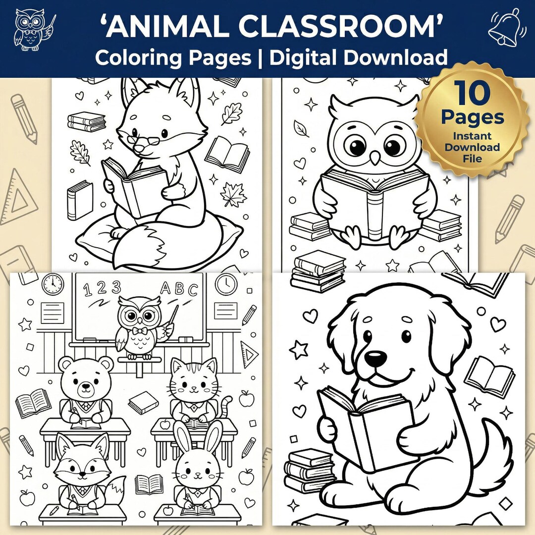 Animal Classroom Color Pages for Kids (set of 10) – Love Animals ...