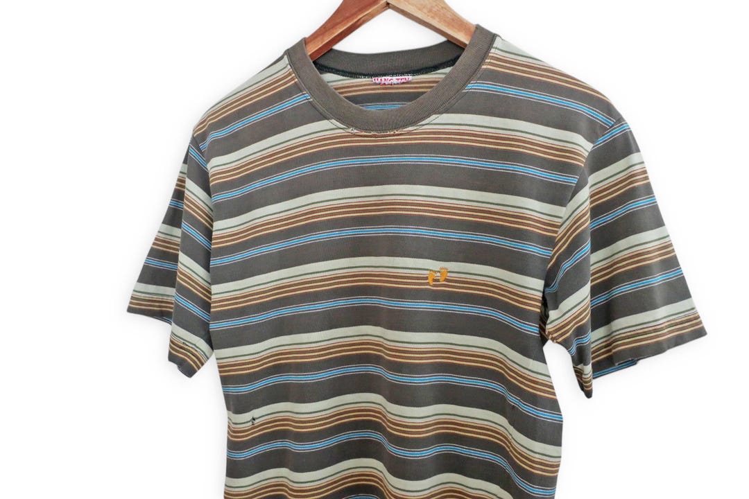 Vintage Striped Shirt / Hang Ten Shirt / 1990s Hang Ten Green Striped ...