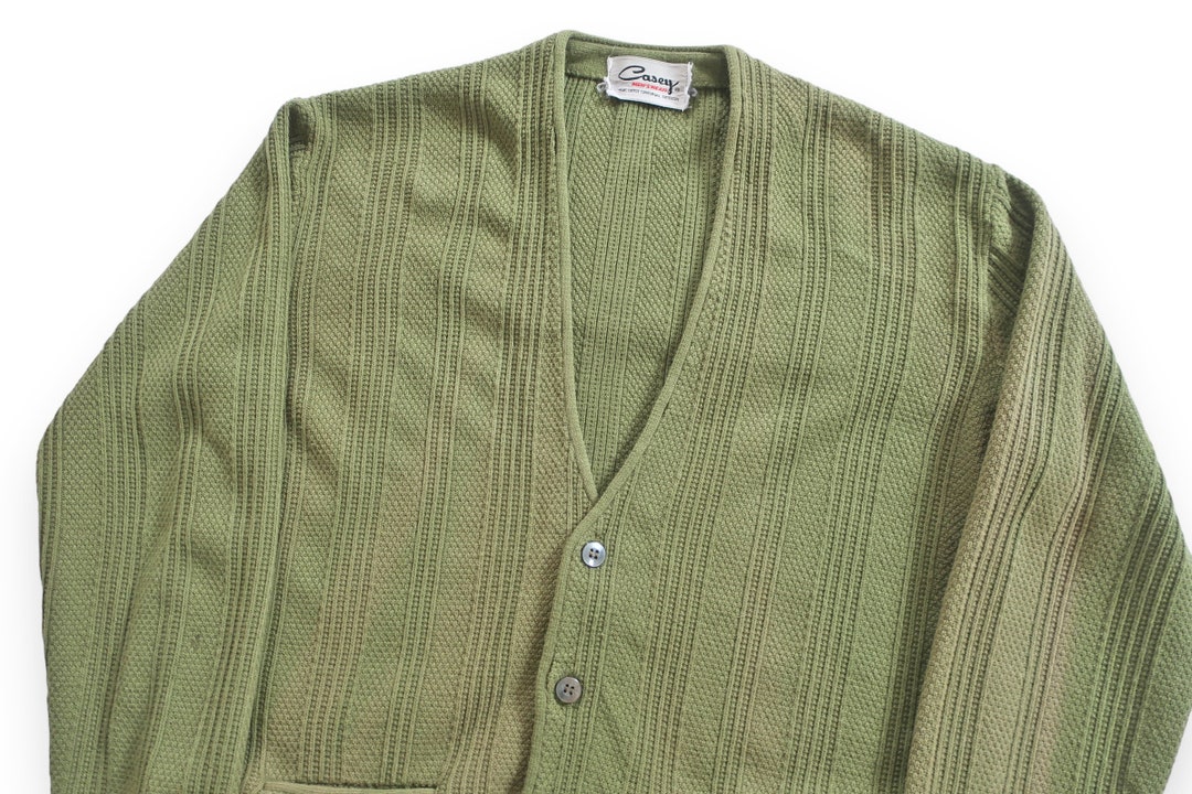 Vintage Cardigan / Striped Cardigan / 1970s Sage Green Texture Striped ...