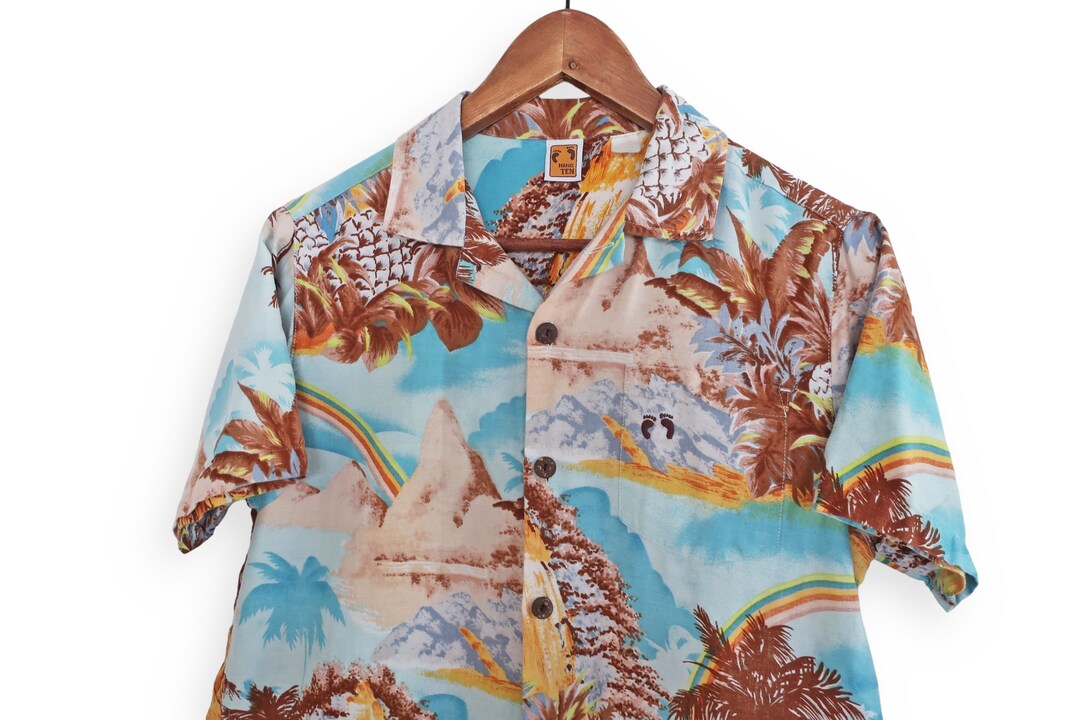 Hang Ten Shirt / Aloha Shirt / 1990s Hang Ten Rainbow Aloha Hawaiian ...