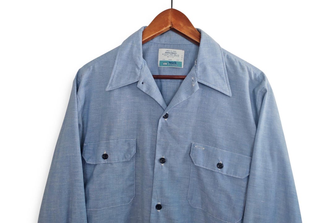 Vintage Button up / Chambray Work Shirt / 1970s Sears Chambray Long ...