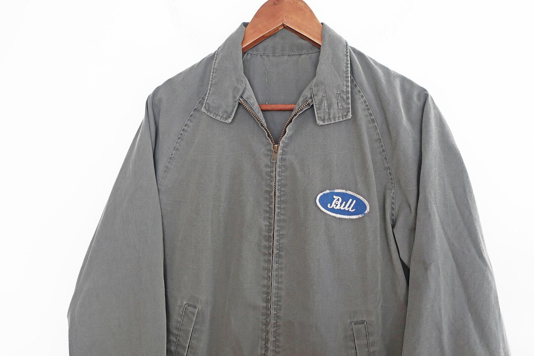 Vintage Jacket / 60s Work Jacket / 1960s Grey Harrington Zip up Name ...