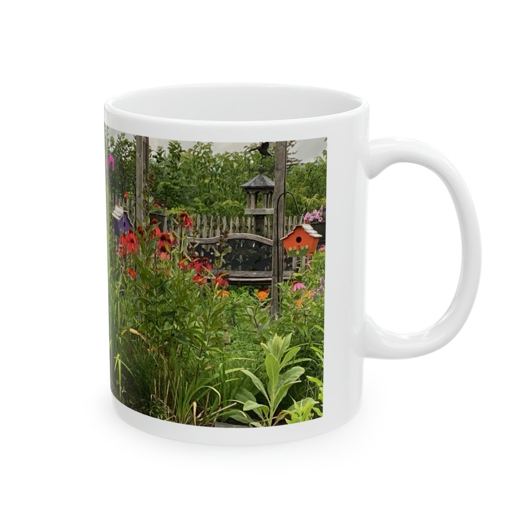 Ceramic Coffee and Tea Mug With a Garden Scene Including Flowers ...