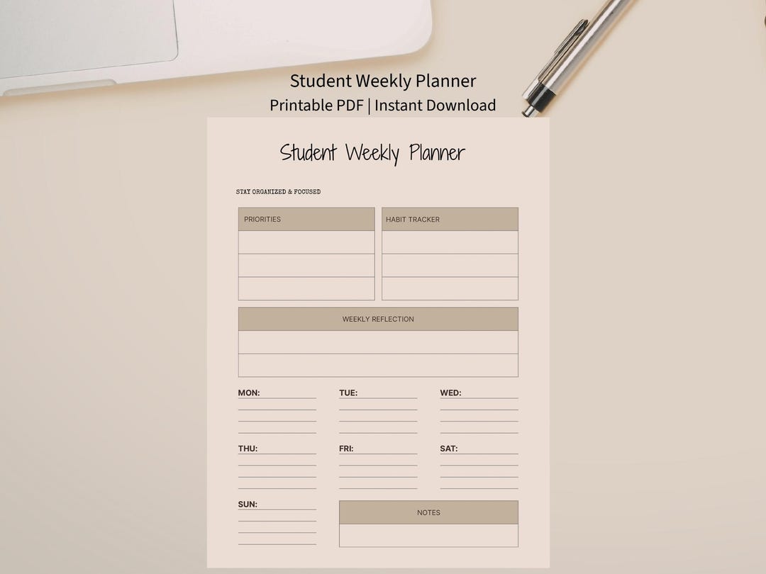 Student Weekly Planner Printable, Minimalist Weekly Planner PDF, Study ...