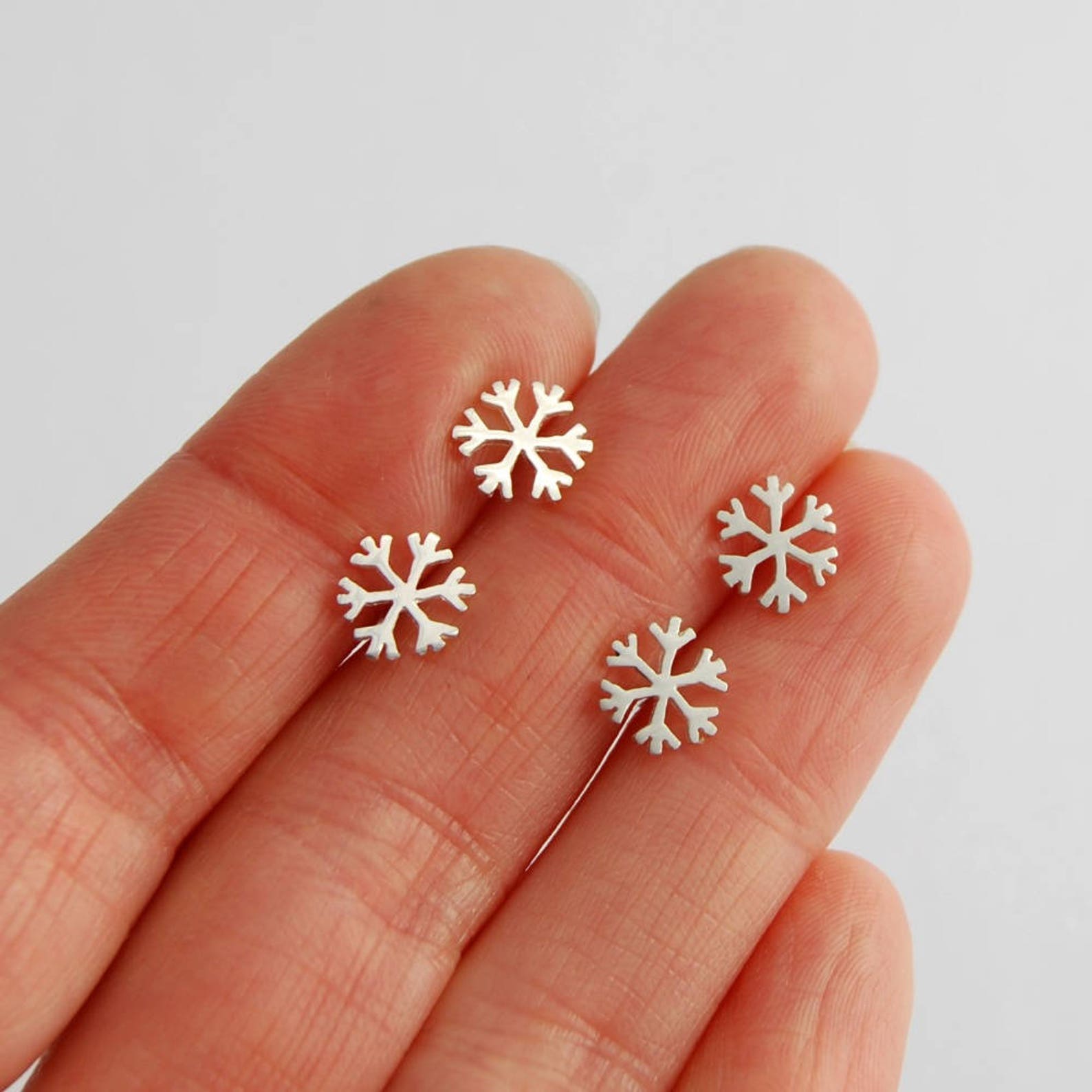 Tiny Snowflakes Studs Earrings Sterling Silver Mini Snow Stud | Etsy