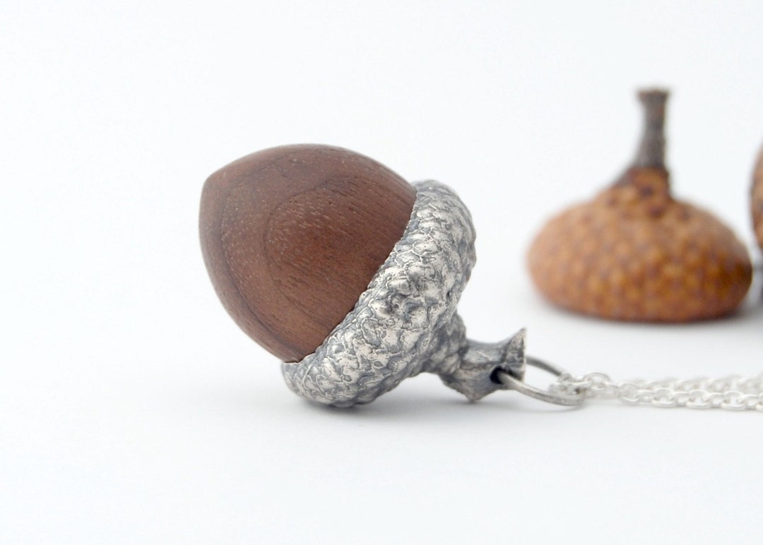 Acorn Necklace - Sterling Silver Acorn - Silver and Wood Acorn - Acorn ...