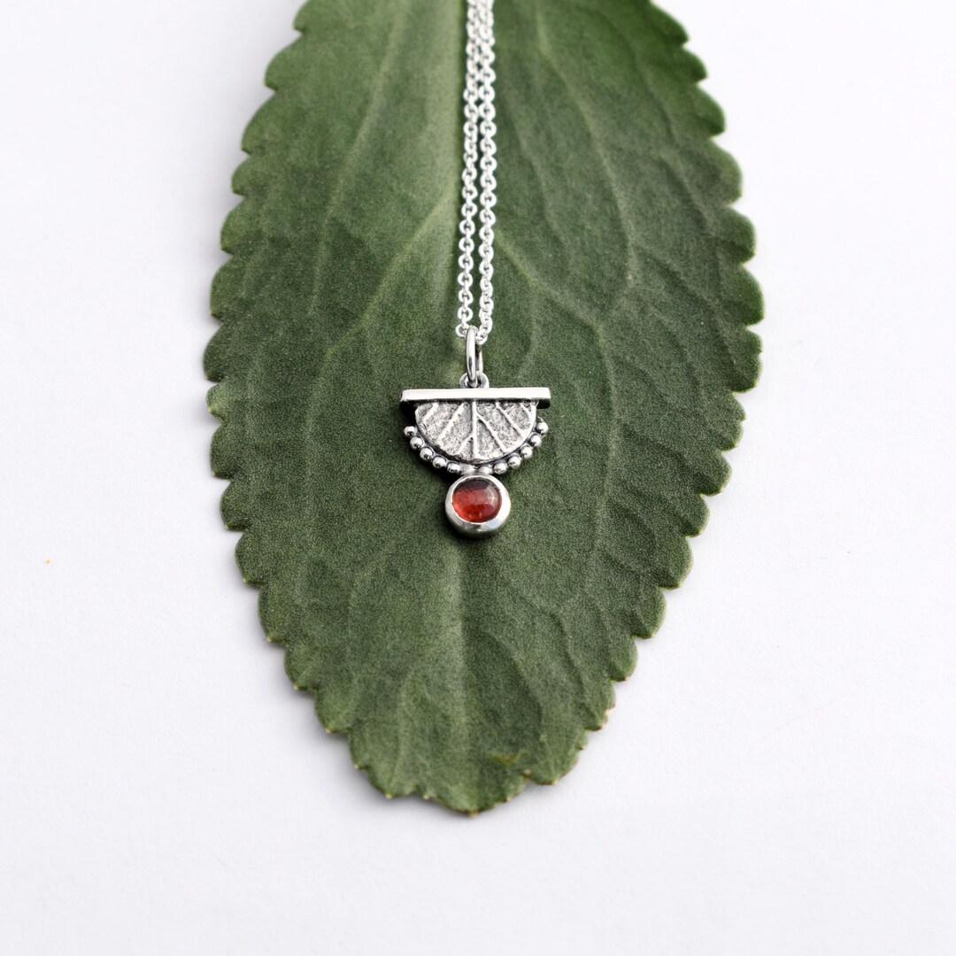 Art Deco Necklace - Garnet and Silver - Minimalist Silver Pendant ...