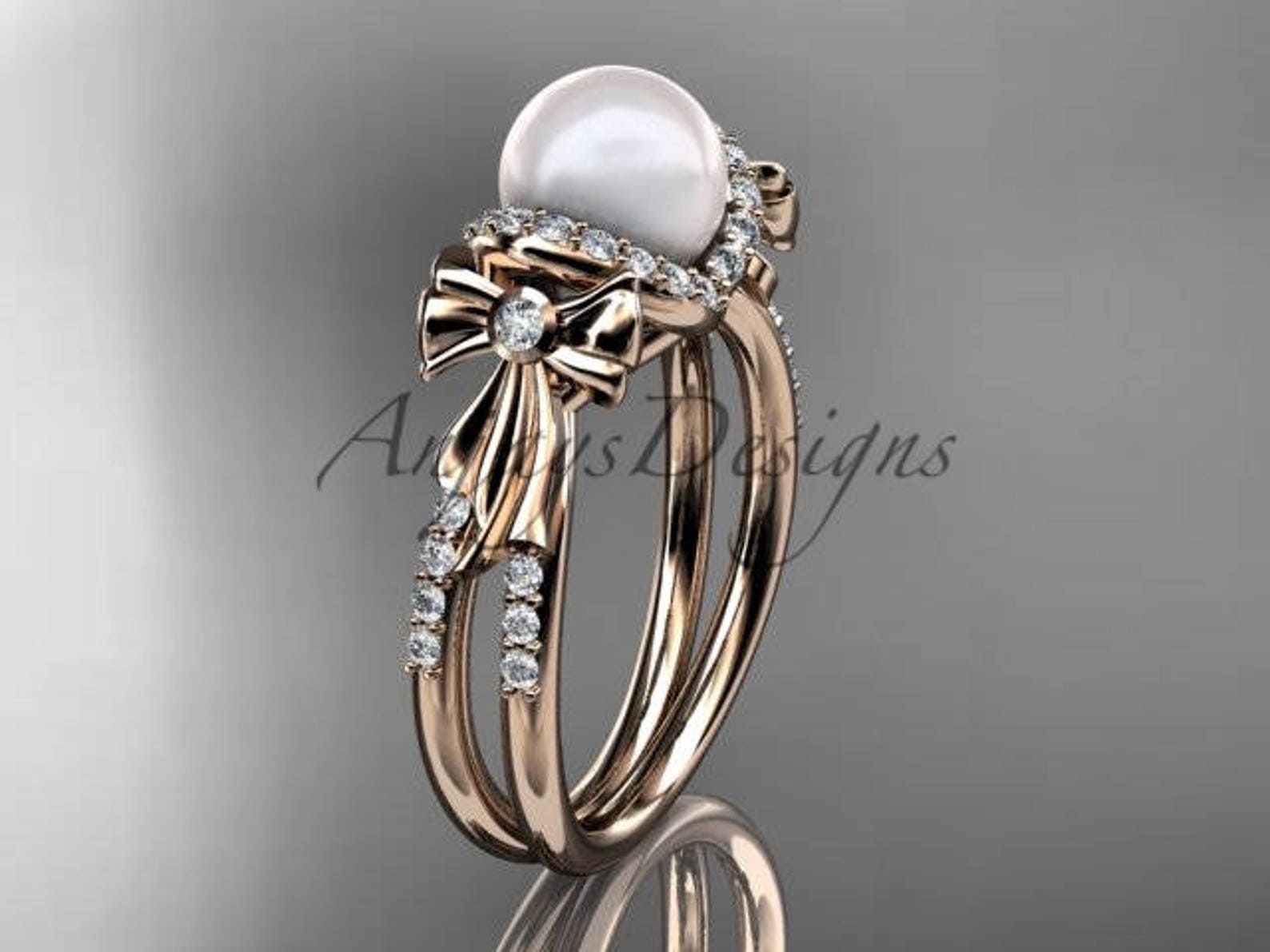 Pearl Engagement Ring Unique Engagement Ring Diamond Pearl - Etsy